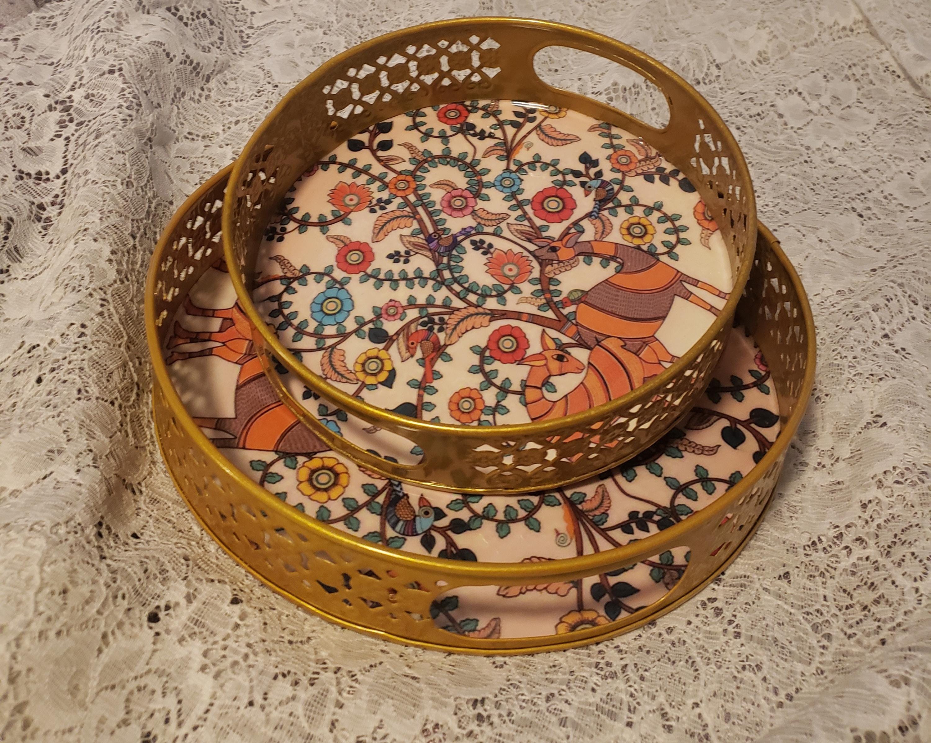 Decorative Tray, Metal Trays, Indian Art Form, Serving Tray, Candle ...