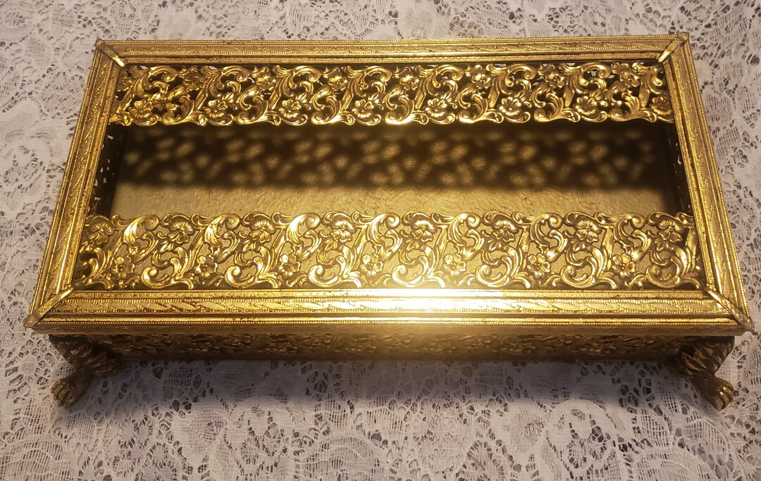 Vintage Tissue Box, Filigree Metal Holder, Tissue Box, Footed Tissue ...