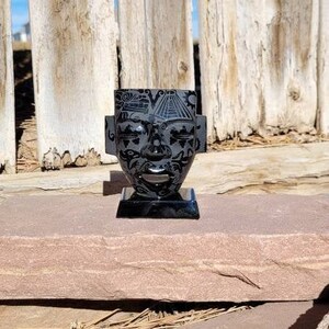 Etched Golden Sheen Obsidian Mask * Aztec & Mayan * Alter Space ...