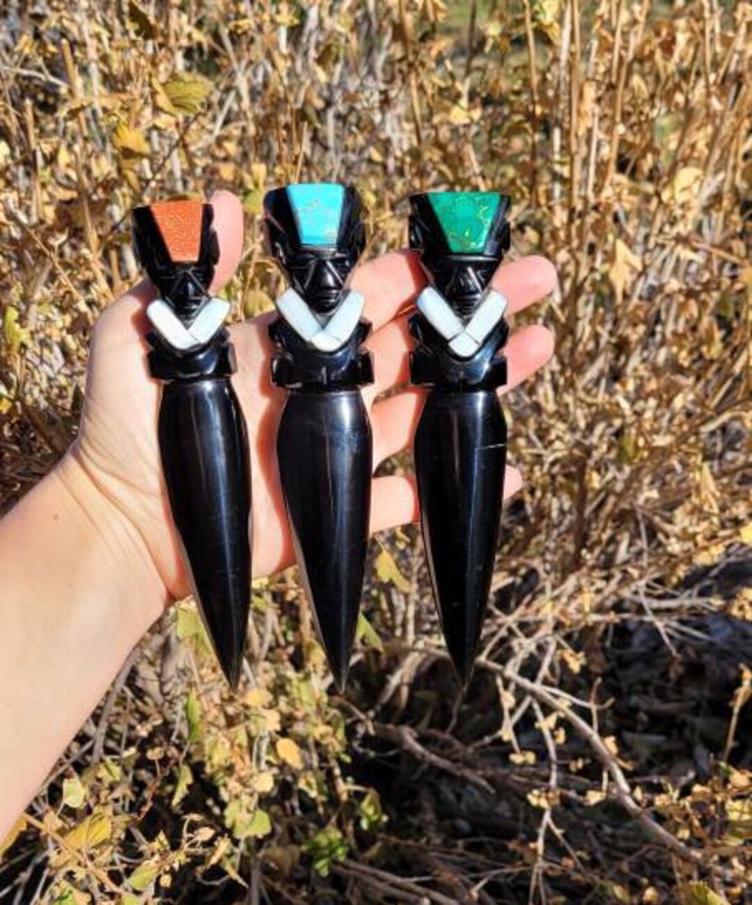 Handmade in Mexico Inlayed / Encrusted Daggers / Knifes Obsidian ...