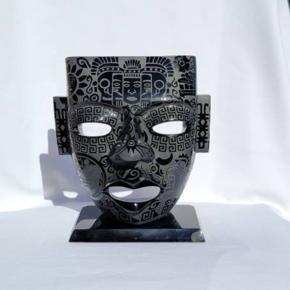 Etched Golden Sheen Obsidian Mask Aztec & Mayan Alter - Etsy Australia
