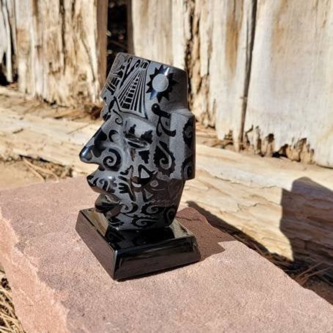 Etched Golden Sheen Obsidian Mask Aztec & Mayan Alter | Etsy