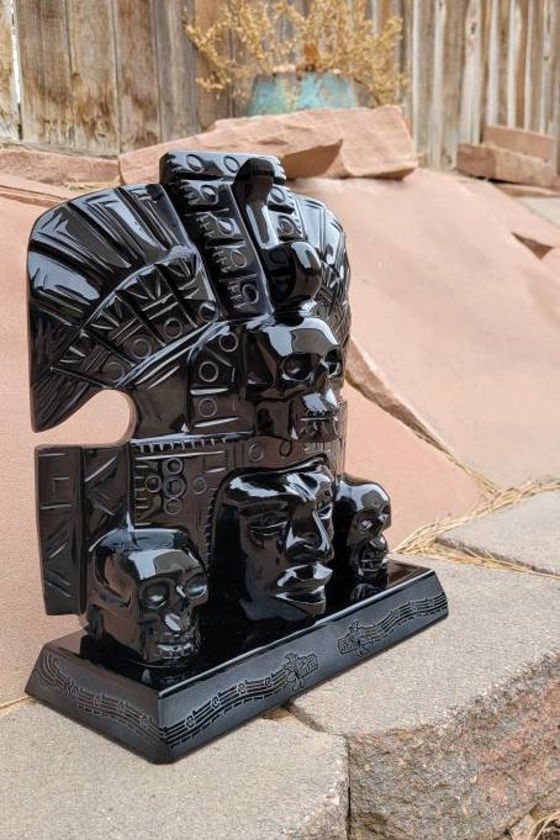 ONE of a KIND Golden Sheen Obsidian Aztec Skull Mask Hand | Etsy