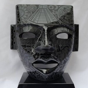 Etched Golden Sheen Obsidian Mask Aztec & Mayan Alter Space Handmade - Etsy