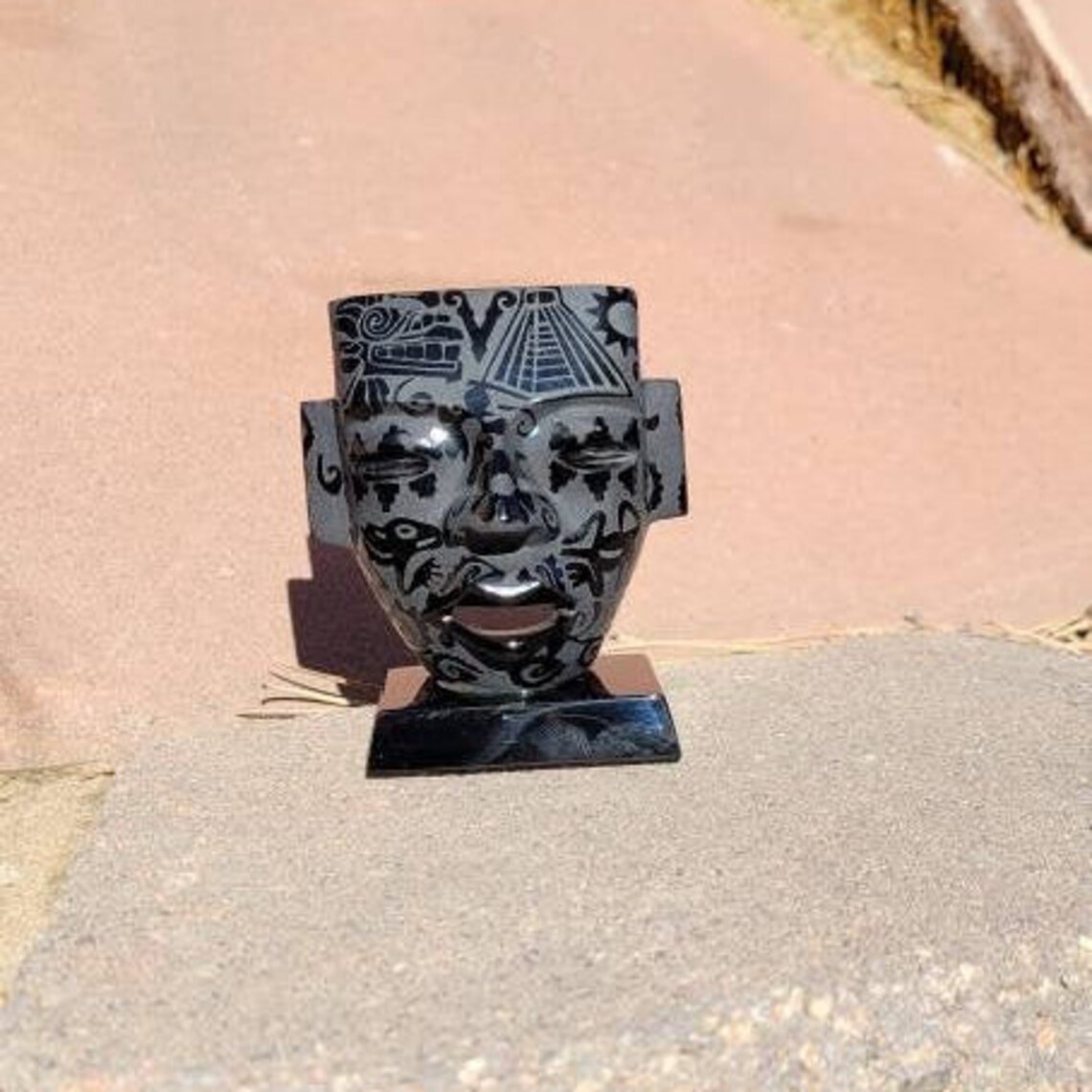 Etched Golden Sheen Obsidian Mask Aztec & Mayan Alter - Etsy