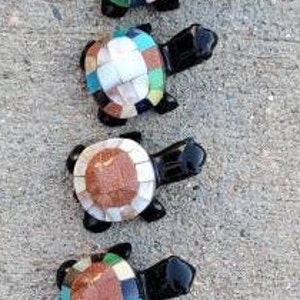 Obsidian Turtles Hand Carved Inlayed With Multiple Stones From Mexico * Paper Weight * Volcanic ...