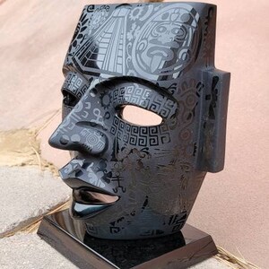 Etched Golden Sheen Obsidian Mask Aztec & Mayan Alter Space Handmade - Etsy