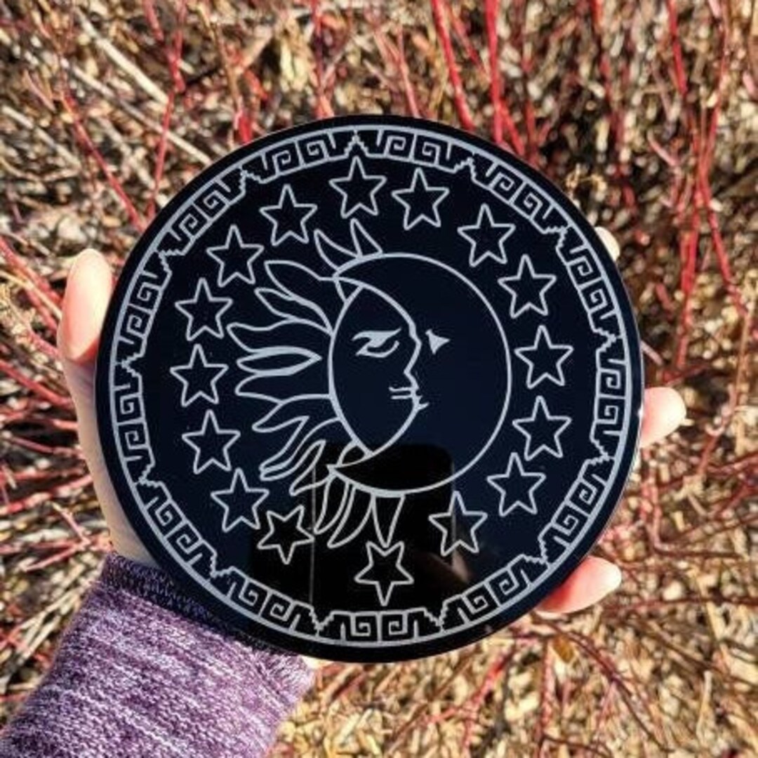 Eclipse * Black Mexican Obsidian Mirror 4" 6" Inches * Sun/moon Hand ...