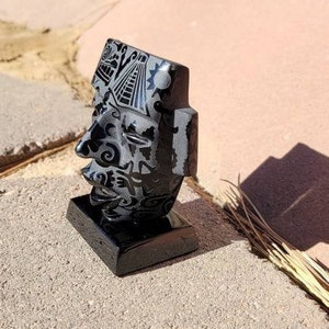 Etched Golden Sheen Obsidian Mask * Aztec & Mayan * Alter Space ...