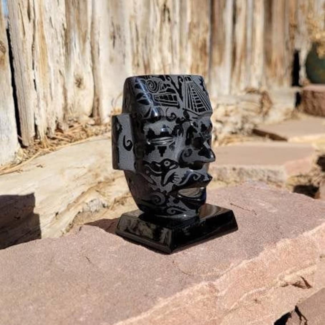 Etched Golden Sheen Obsidian Mask Aztec & Mayan Alter - Etsy