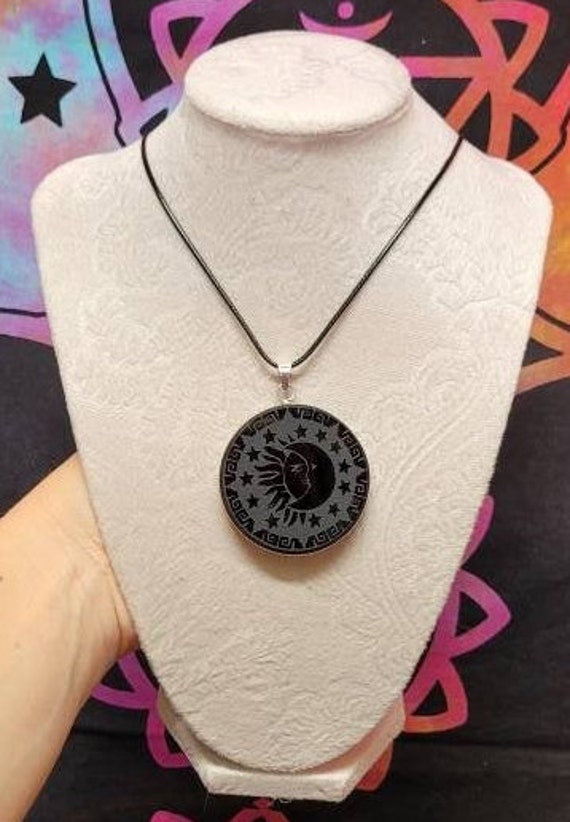 Eclipse Obsidian Pendant Moon Sun - Etsy