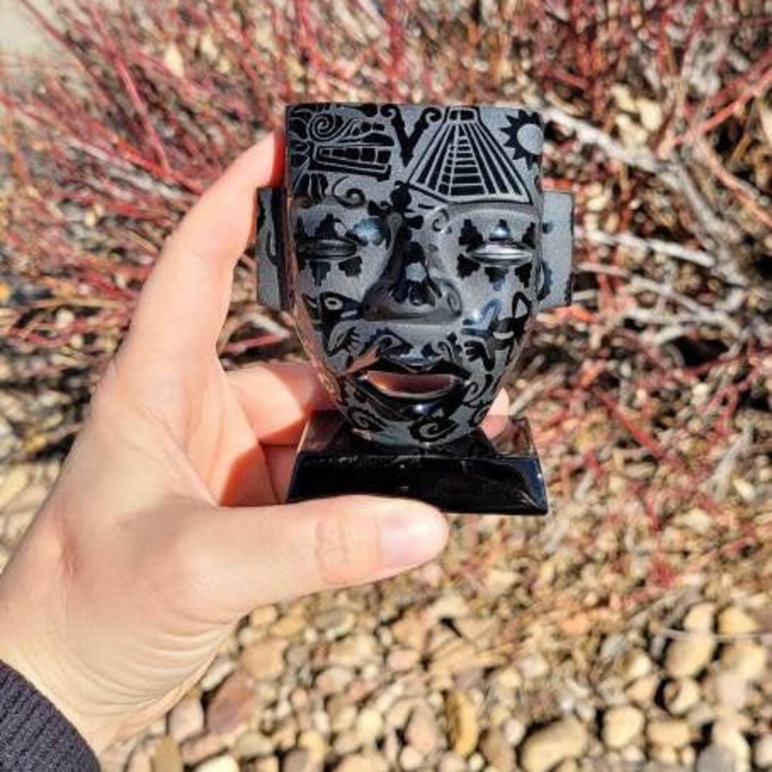 Etched Golden Sheen Obsidian Mask * Aztec & Mayan * Alter Space ...
