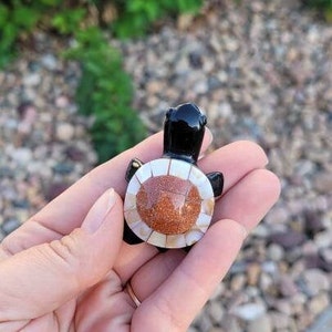 Obsidian Turtles Hand Carved Inlayed With Multiple Stones From Mexico * Paper Weight * Volcanic ...