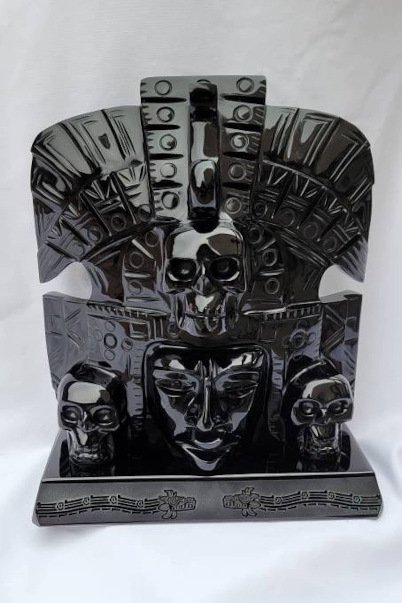 ONE of a KIND Golden Sheen Obsidian Aztec Skull Mask Hand | Etsy