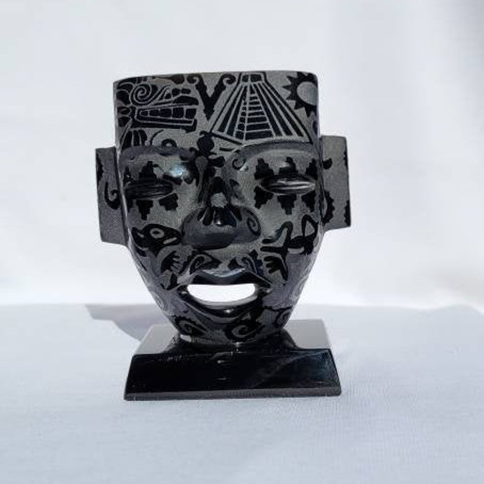 Etched Golden Sheen Obsidian Mask Aztec & Mayan Alter - Etsy