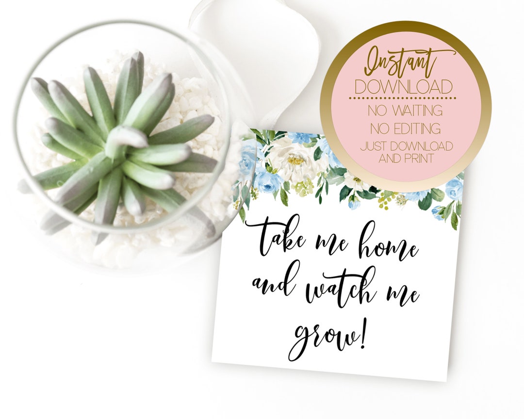 Watch Me Grow Baby Shower Favor Tag, Gold and Blue Baby Shower Tag ...