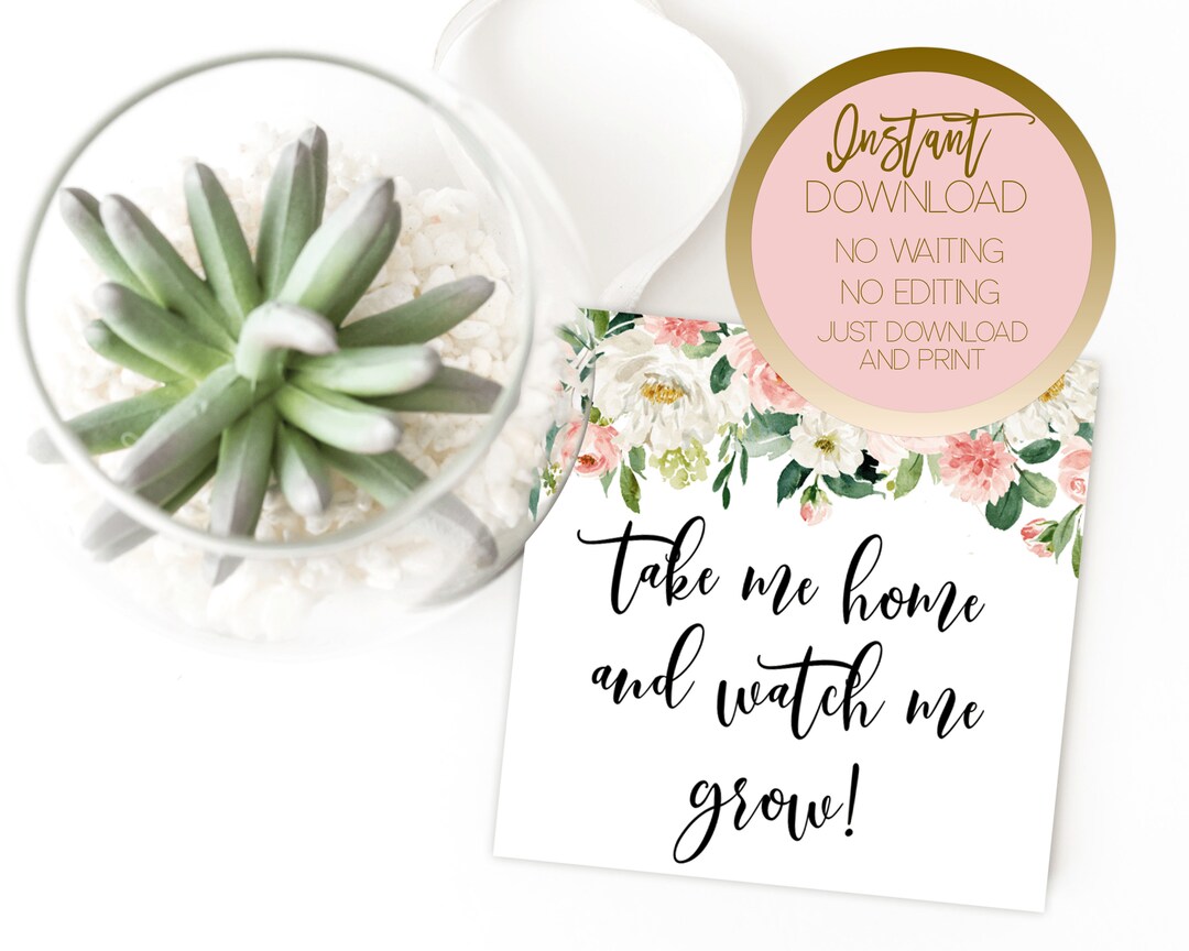 Watch Me Grow Baby Shower Favor Tag, Gold and Pink Baby Shower Tag ...