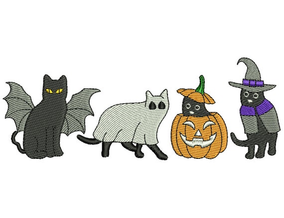 Cat Ghost Embroidery Design Halloween Pumpkin Witch Cat - Etsy