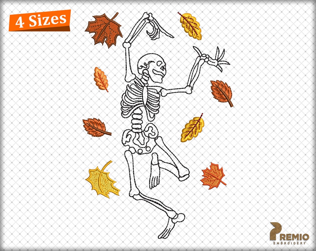 Dancing Skeleton Embroidery Design, Autumn Fall Skeleton Dance ...