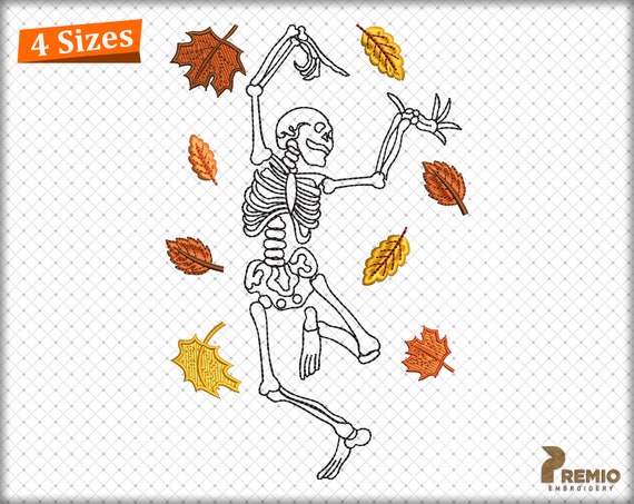 Dancing Skeleton Embroidery Design Autumn Fall Skeleton Dance - Etsy