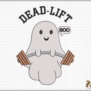 Dead Lift Embroidery Design, Gym Ghost Halloween Embroidery Design ...