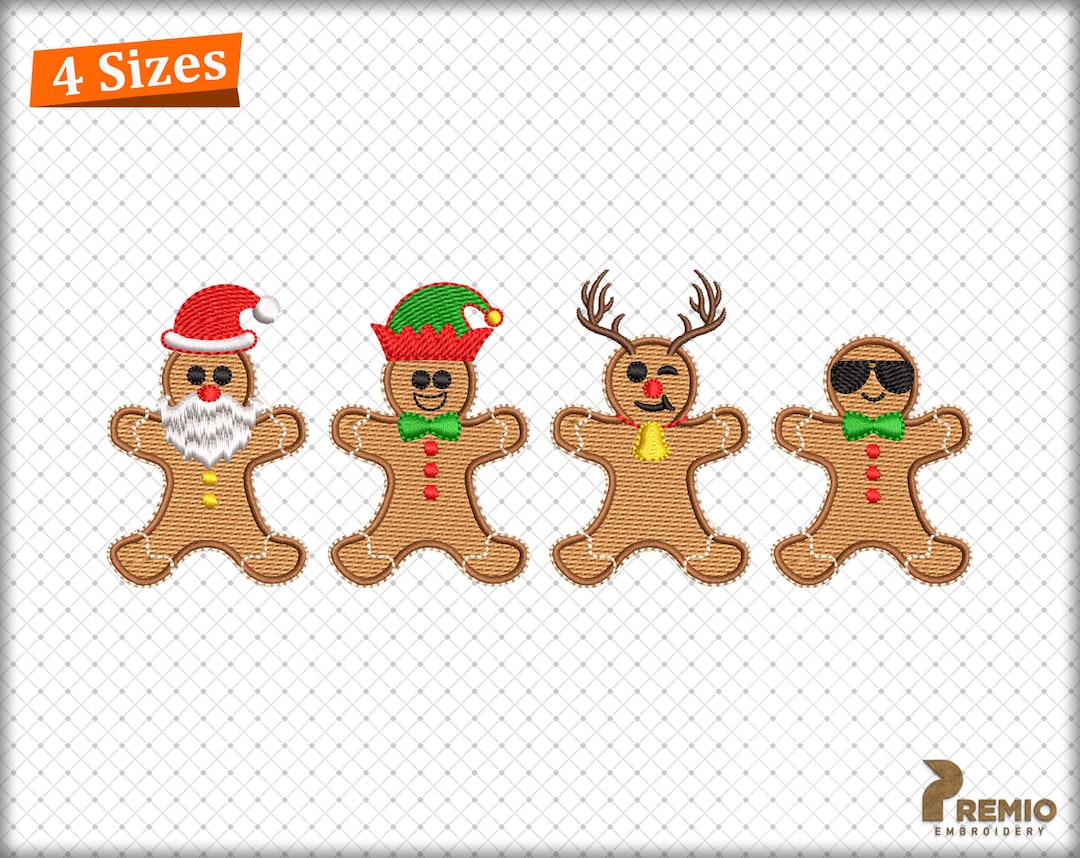 Gingerbread Embroidery Design, Four Christmas Gingerbread Machine ...