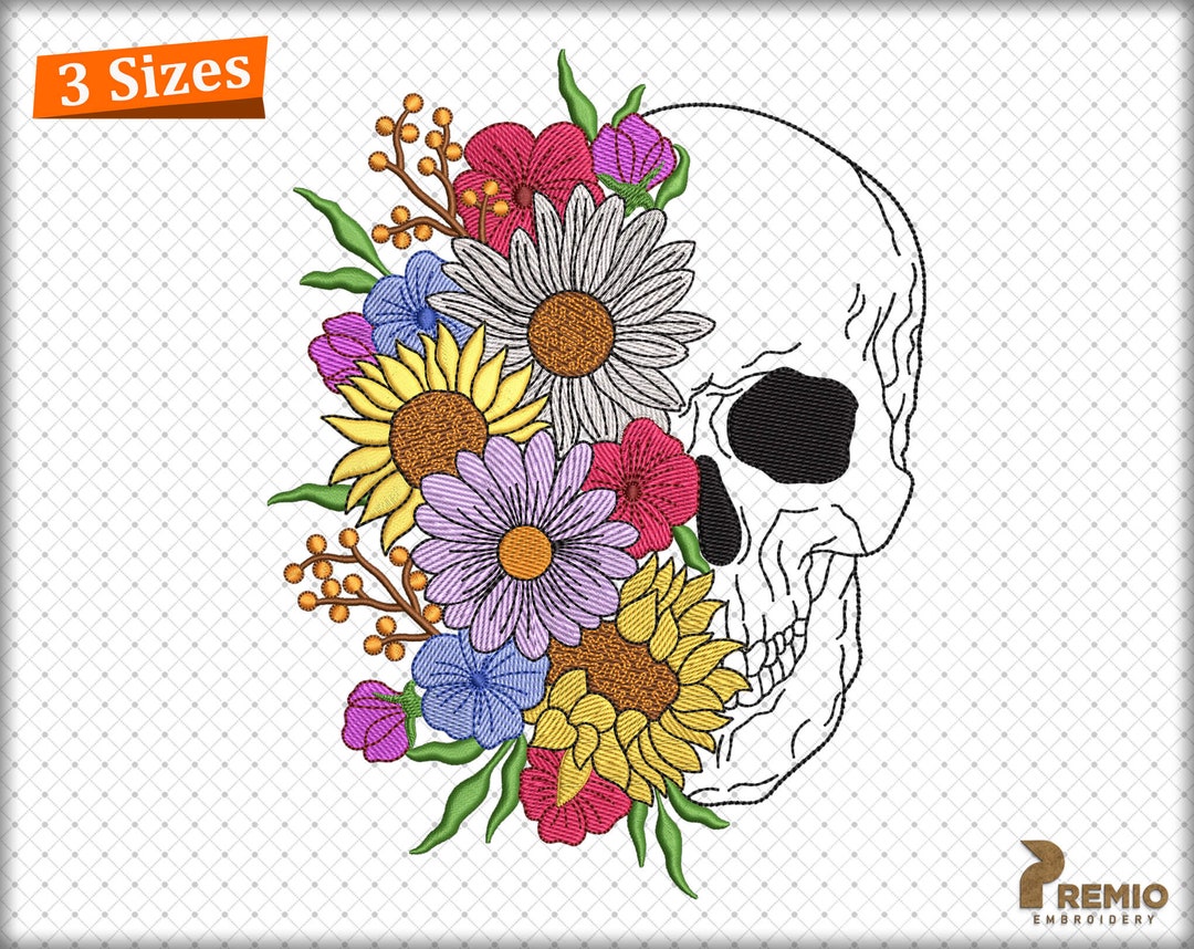 Floral Skeleton Embroidery Designs, Halloween Flower Skeleton ...