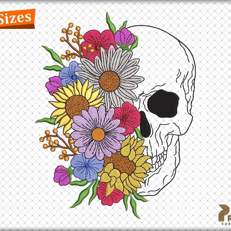 Floral Skull Embroidery - Etsy