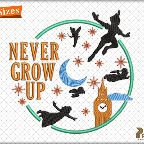 Peter Pan Inspired Machine Embroidery Design. Never Grow Up. 4 - Etsy