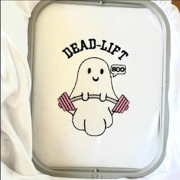 Dead Lift Embroidery Design, Gym Ghost Halloween Embroidery Design ...