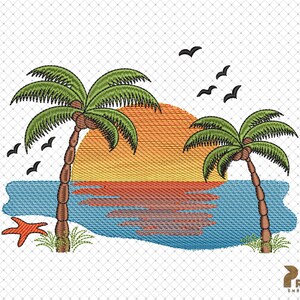 Summer Embroidery Design, Hello Summer Embroidery File, Palm Tree ...