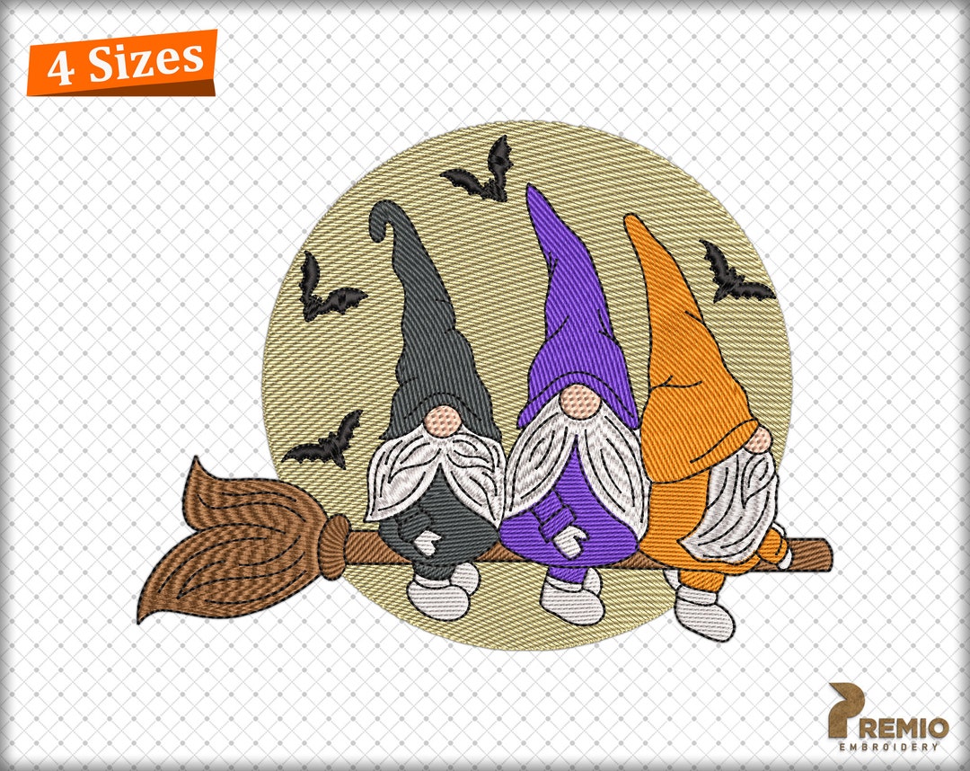 Halloween Gnomes Embroidery Design, Three Flying Gnomes Machine ...