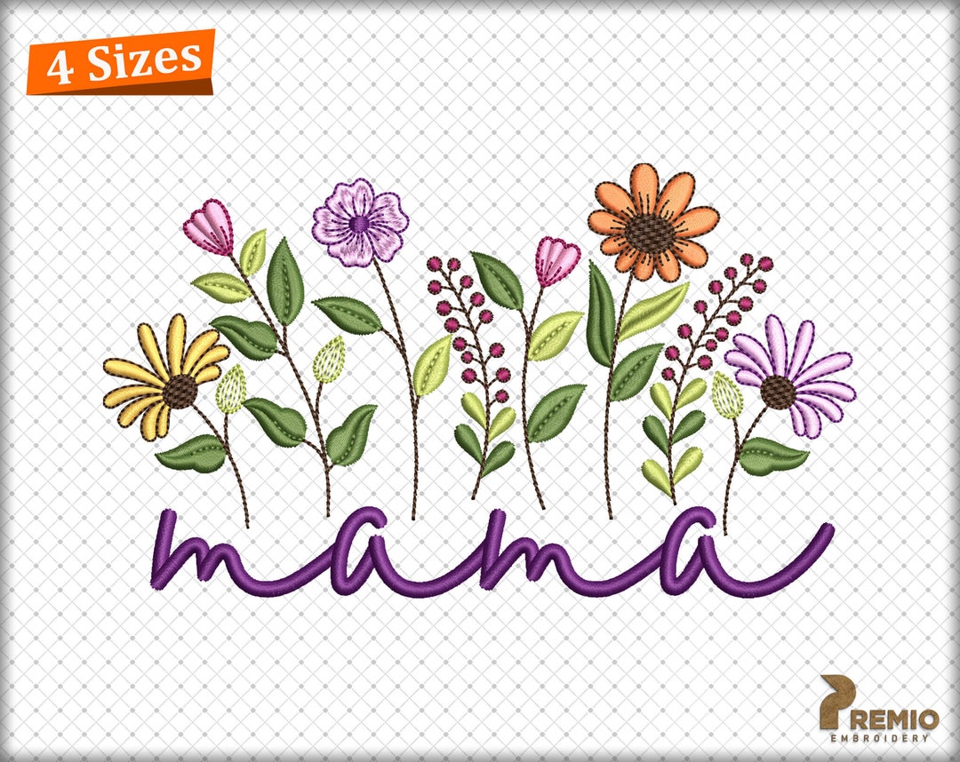 Floral Mama Embroidery Design, Mama Flower Machine Embroidery Files ...