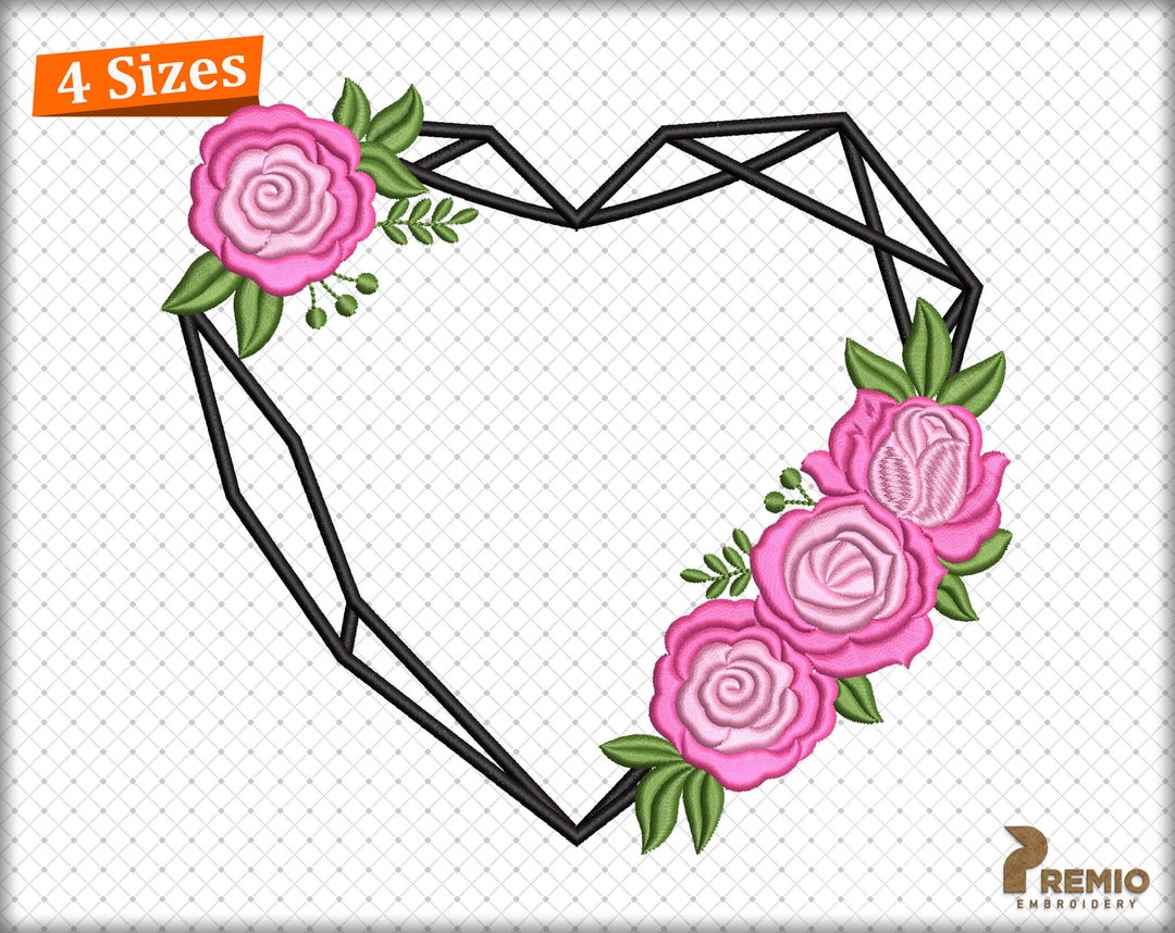 Heart Machine Embroidery Design File, Roses Embroidery Heart, Boho ...