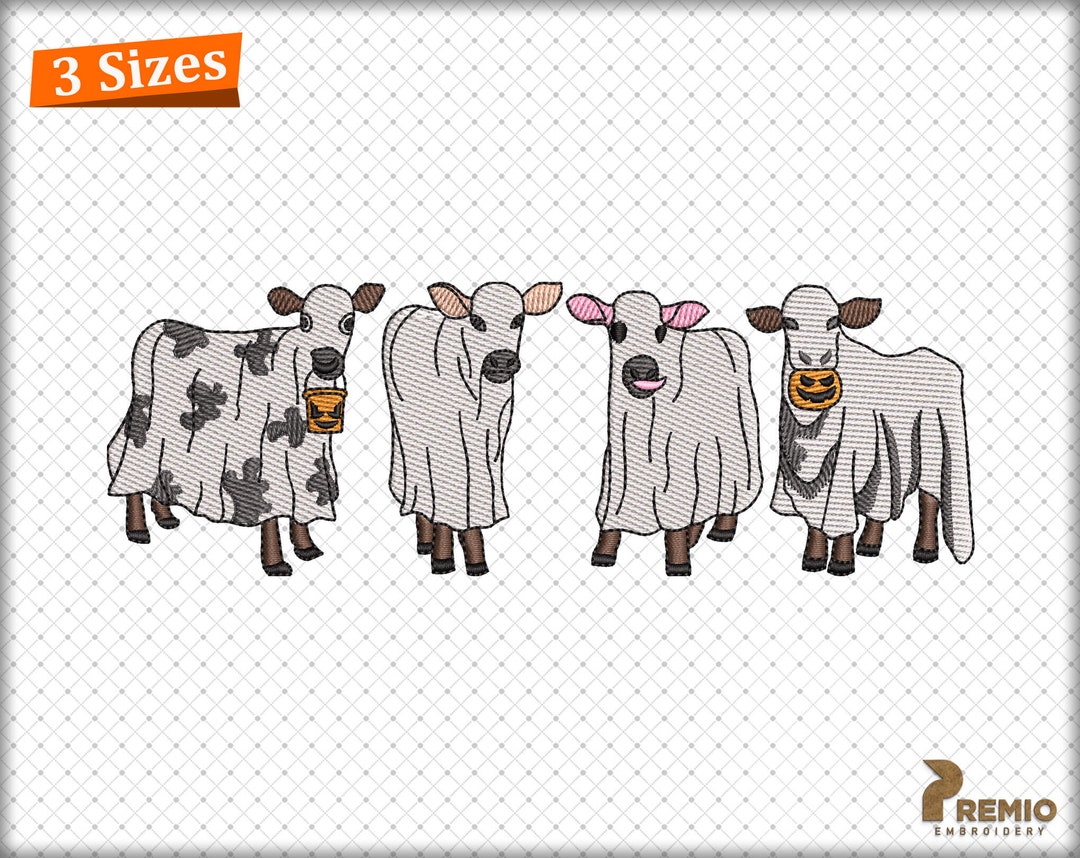 Cow Ghost Embroidery Designs, Ghost Cow Embroidery Design, Pumpkin ...