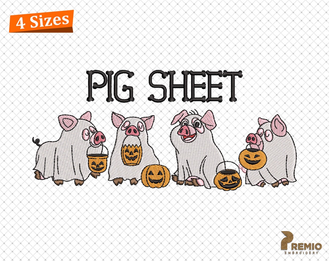 Pig Sheet Embroidery Design, Ghost Pig Embroidery Design, Spooky ...