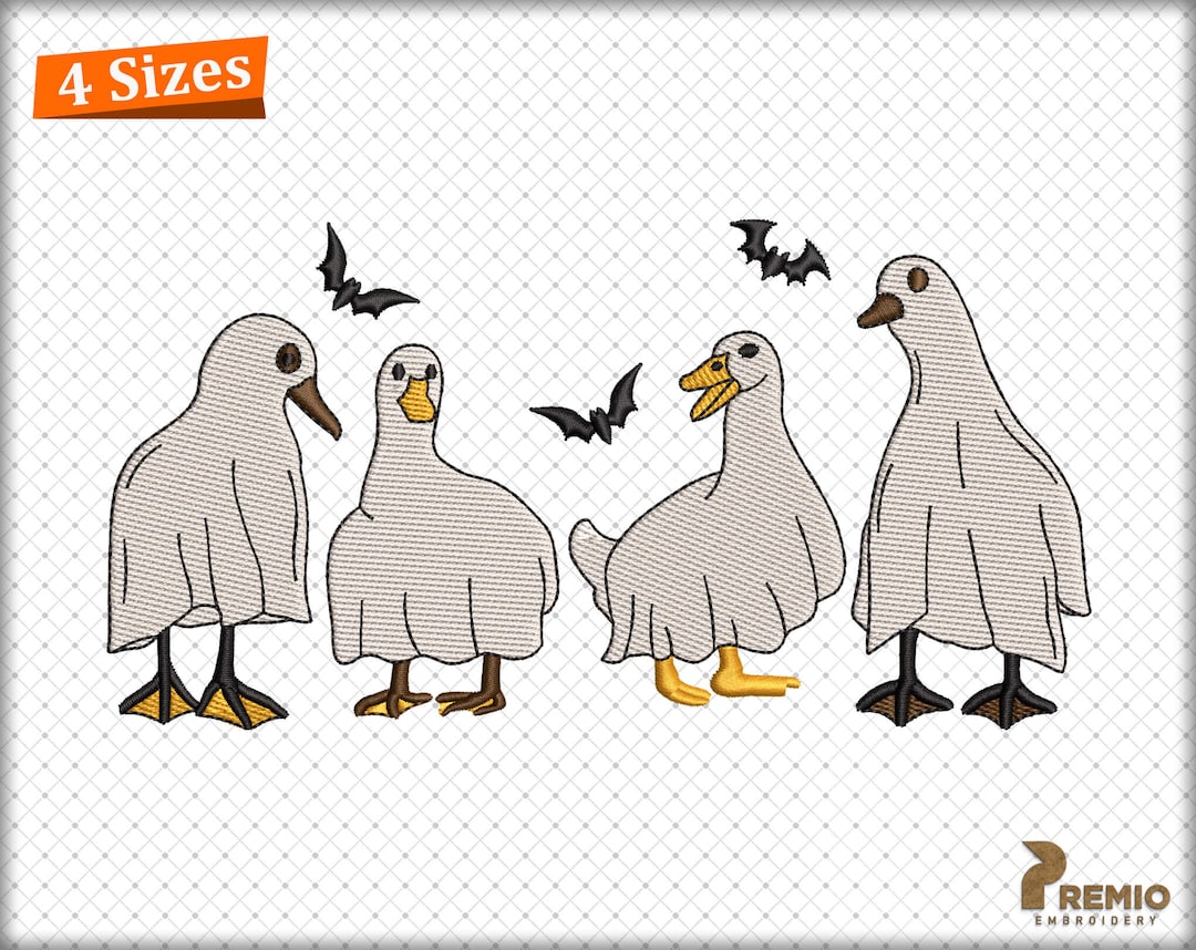 Ghost Duck Embroidery Design, Halloween Animal Ghost Designs, Halloween ...