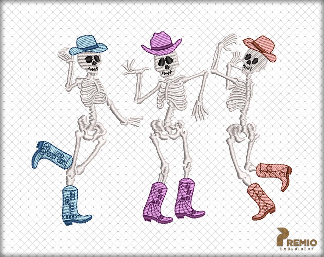 Dancing Skeletons Embroidery Design, Boo Haw Howdy Cowboy Embroidery ...