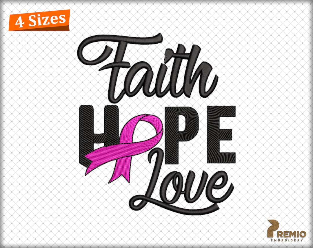 Faith Hope Love Embroidery, Awareness Ribbon Embroidery Design, Pink ...