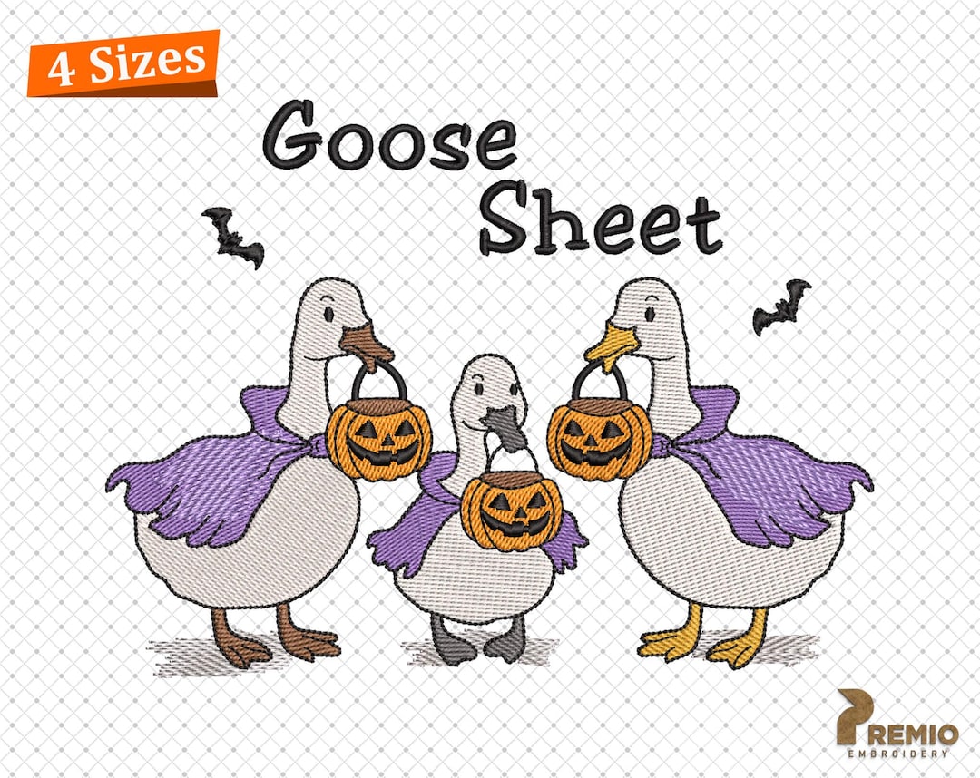 Goose Sheet Embroidery Design, Halloween Goose Embroidery Design, Ghost ...