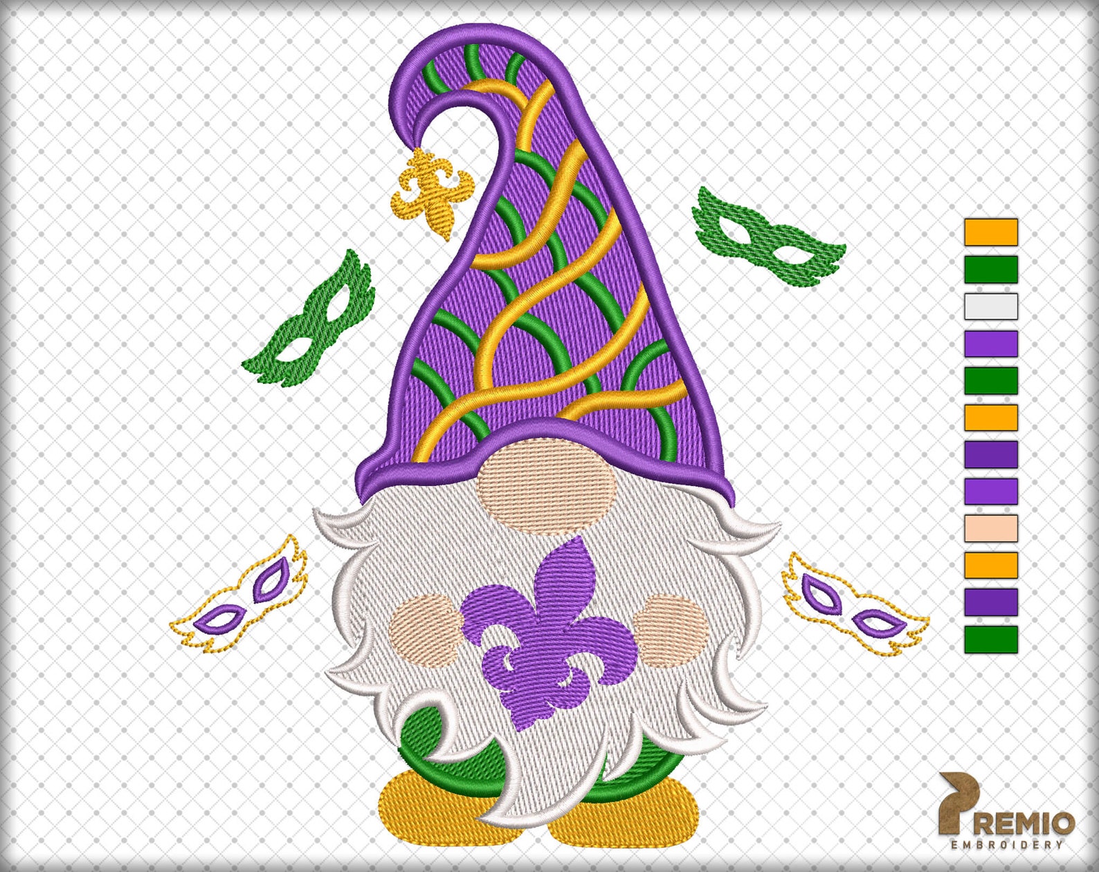 Mardi Gras Embroidery Design, Mardi Gras Gnome Embroidery Files, Fat ...