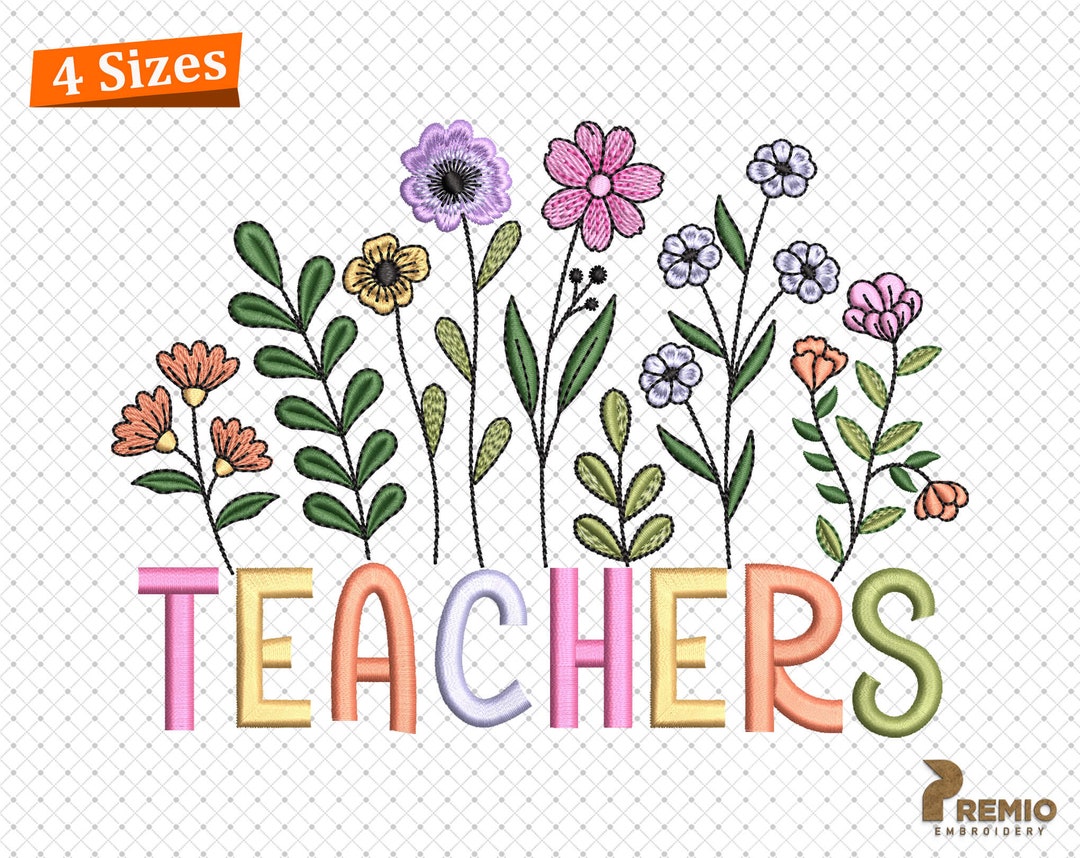Teacher Embroidery Design, Back to School Embroidery File, Floral ...
