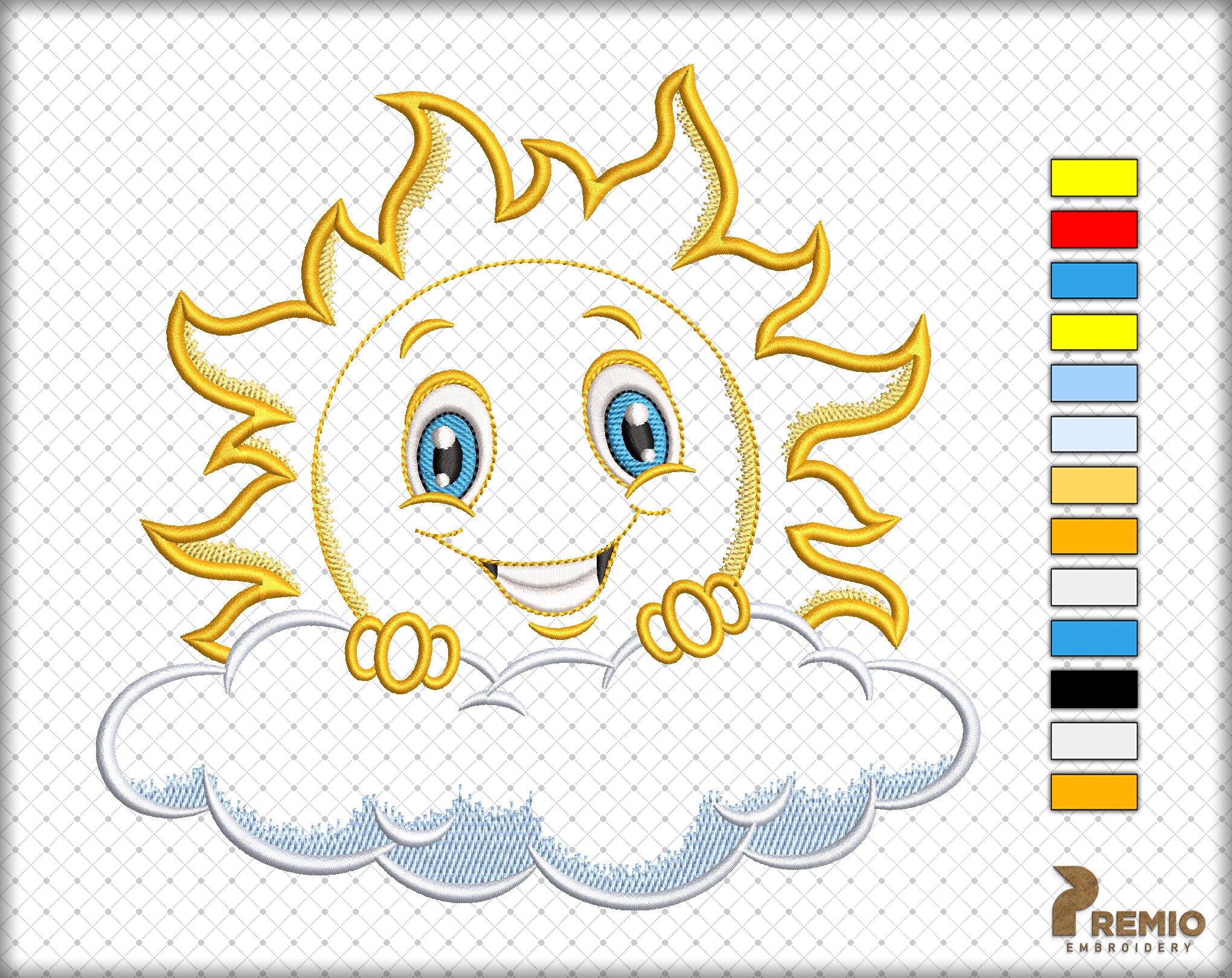 Summer Sun Applique Design, Smiling Sun With Cloud Machine Applique ...