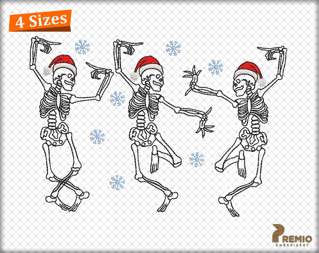 Christmas Skeleton Embroidery Design, Dancing Skeletons Embroidery ...