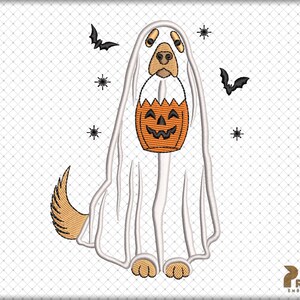 Ghost Dog Design, Retro Ghost Dog Embroidery Design, Halloween ...
