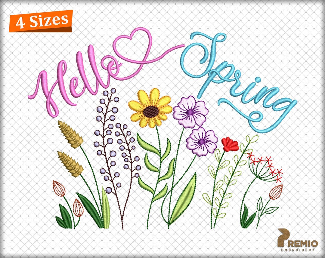 Spring Embroidery Design, Hello Spring Machine Embroidery Files, Spring ...