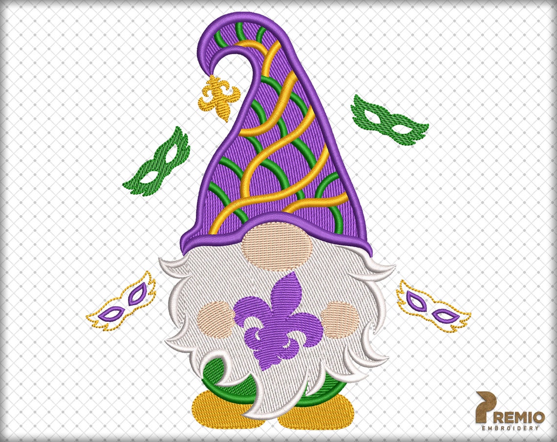 Mardi Gras Embroidery Design, Mardi Gras Gnome Embroidery Files, Fat ...