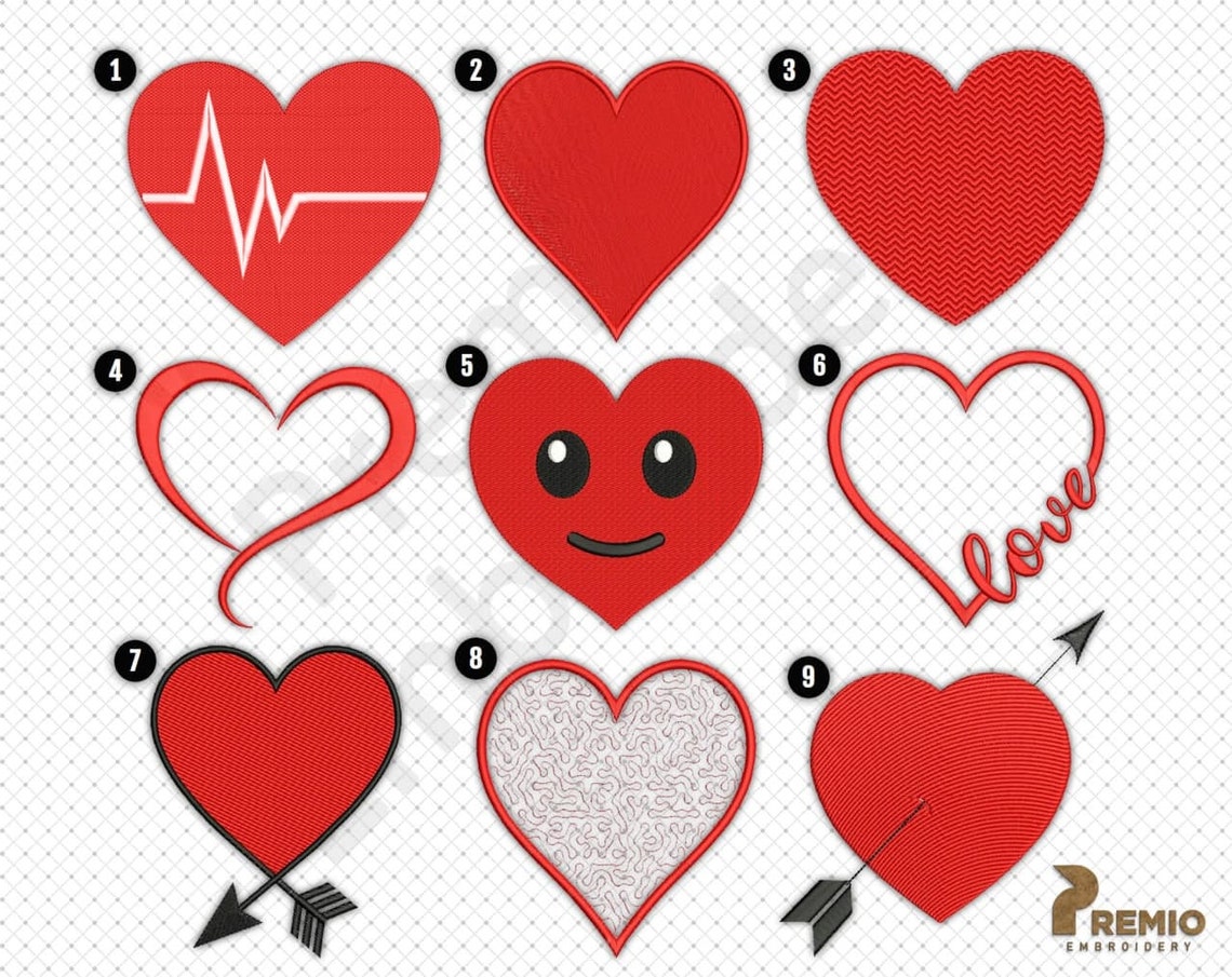 Heart Embroidery Design, Heart Machine Embroidery Design, Heart ...