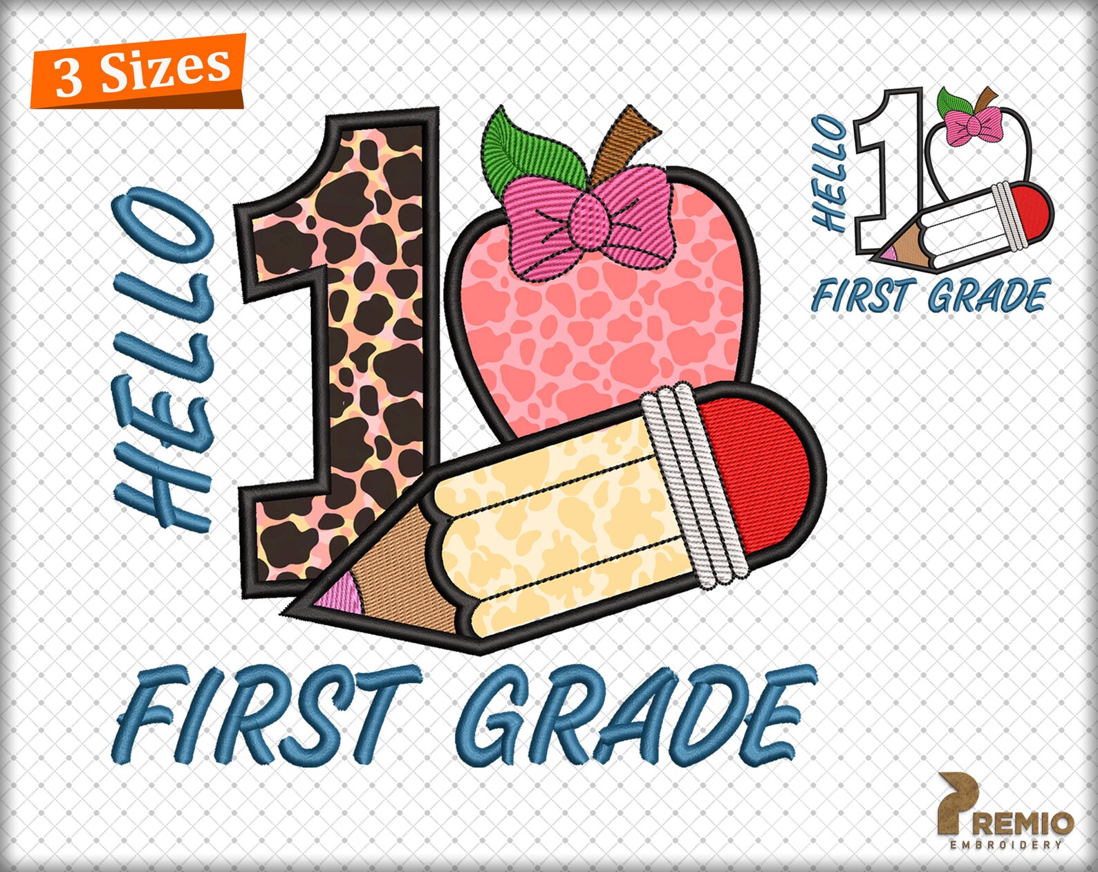 1st Grade Embroidery Design Hello First Grade Applique - Etsy