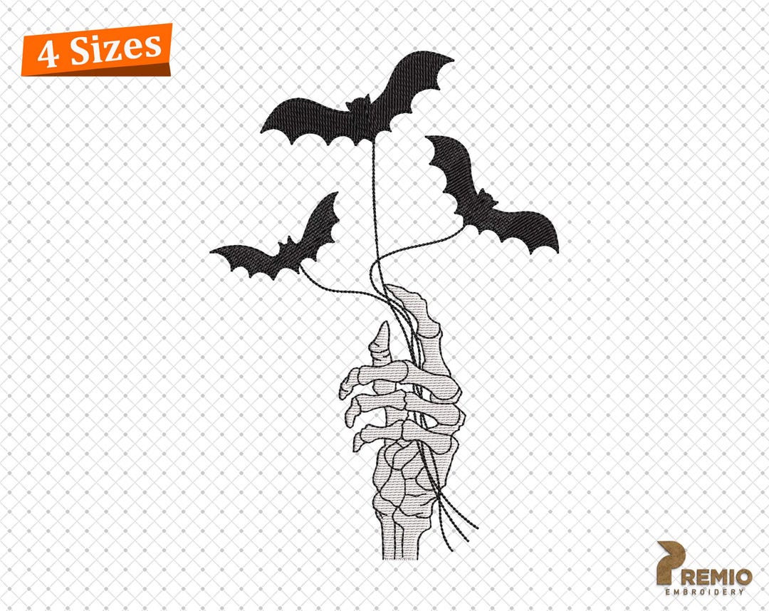 Skeleton Hand Embroidery Design, Halloween Flying Bats Skeleton ...